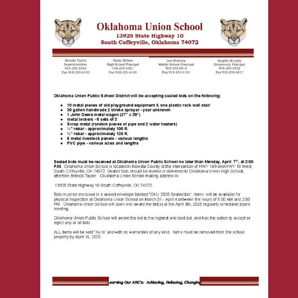 Oklahoma Union Public Schools - OKU Competitive Bid